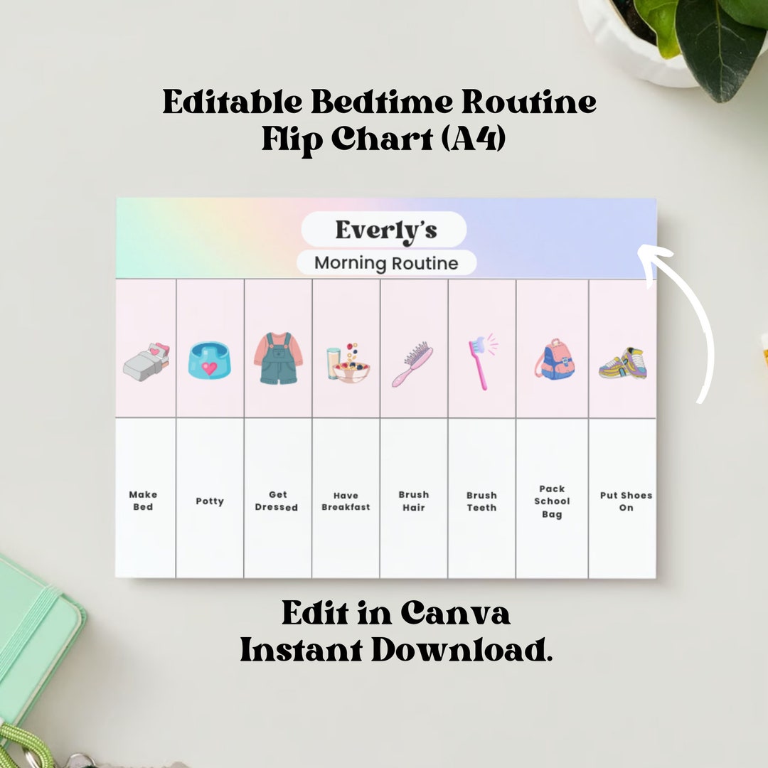 Morning Routine Flip Chart for Girls Editable Canva Chore Checklist ...