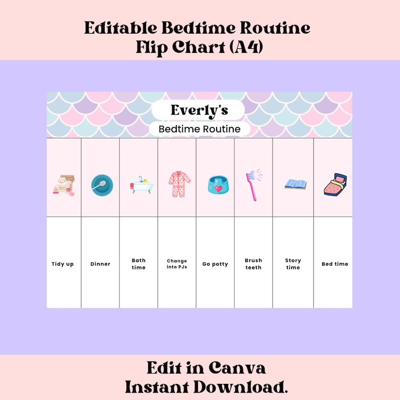 Bedtime Routine Flip Chart for Girls Editable Canva Checklist ...