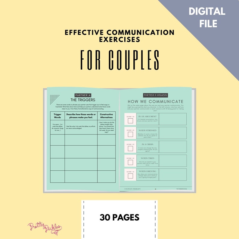 Couples Communication Worksheets Couples Therapy Workbook - Etsy