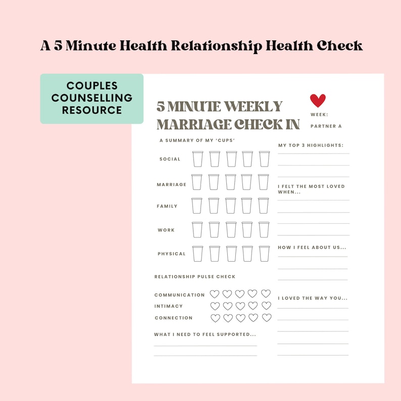 Couples Weekly Check-in Worksheet Marriage Health Check Questions ...