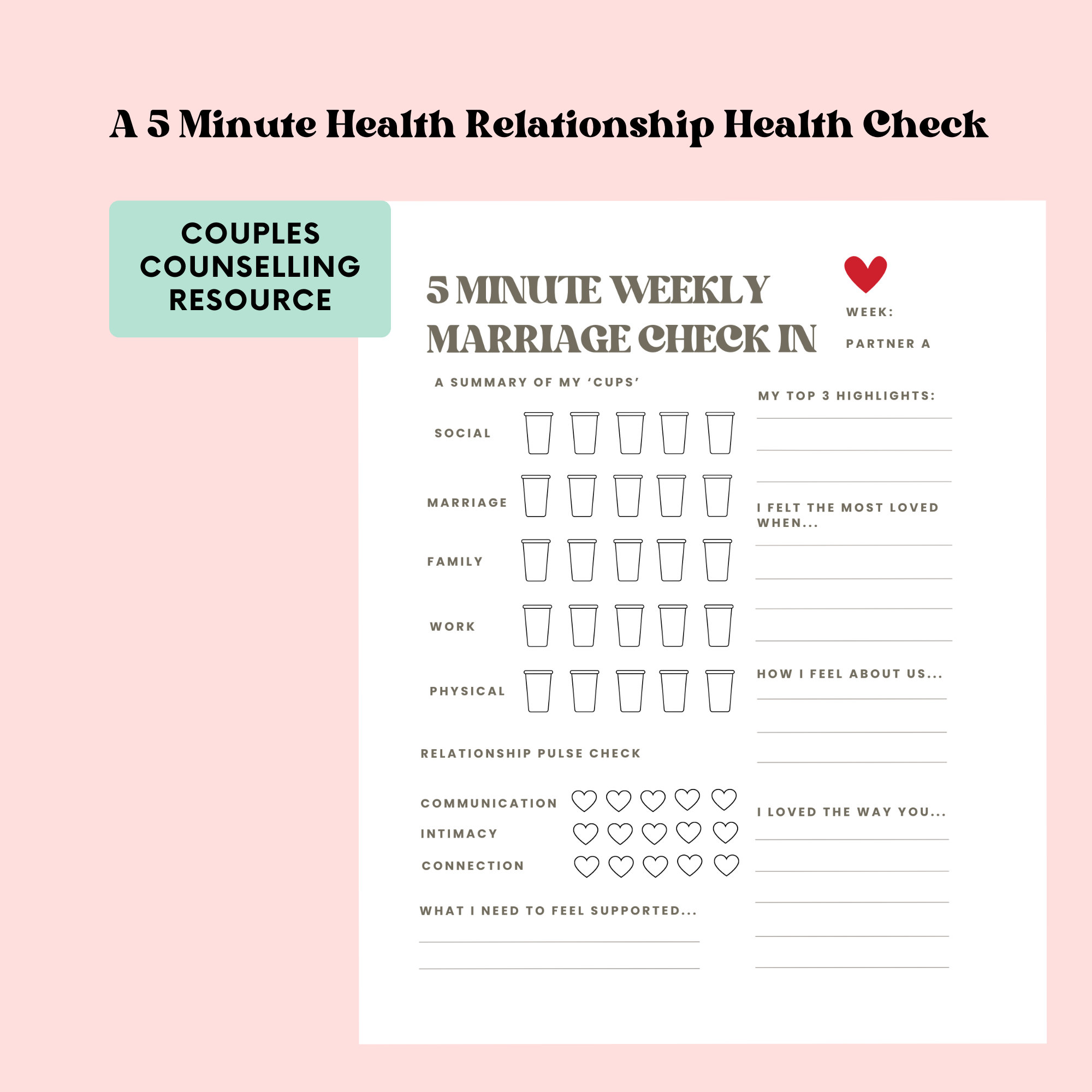 Couples Weekly Check-in Worksheet Marriage Health Check Questions ...