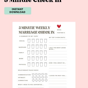 Couples Weekly Check-in Worksheet Marriage Health Check Questions ...