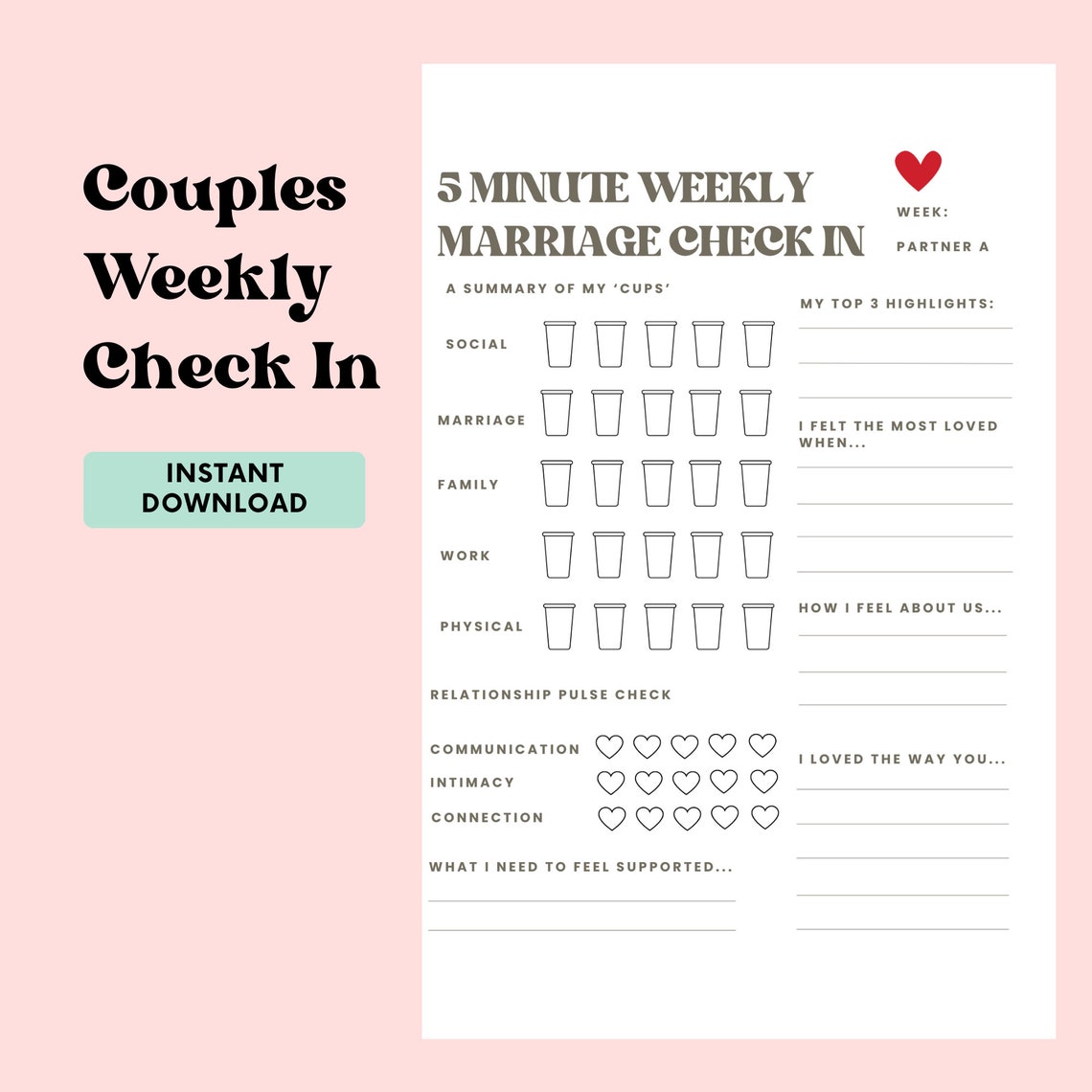 Couples Weekly Check-in Worksheet: Marriage Health Prompts (digital ...