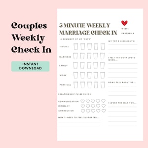 Couples Weekly Check-in Worksheet Marriage Health Check Questions ...