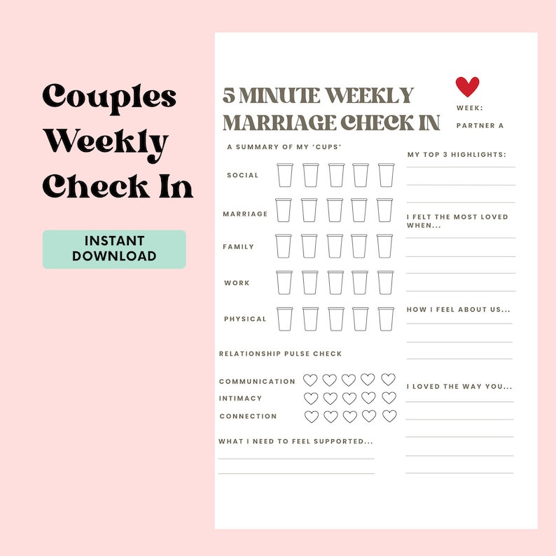 Couples Weekly Check-in Worksheet Marriage Health Check Questions ...