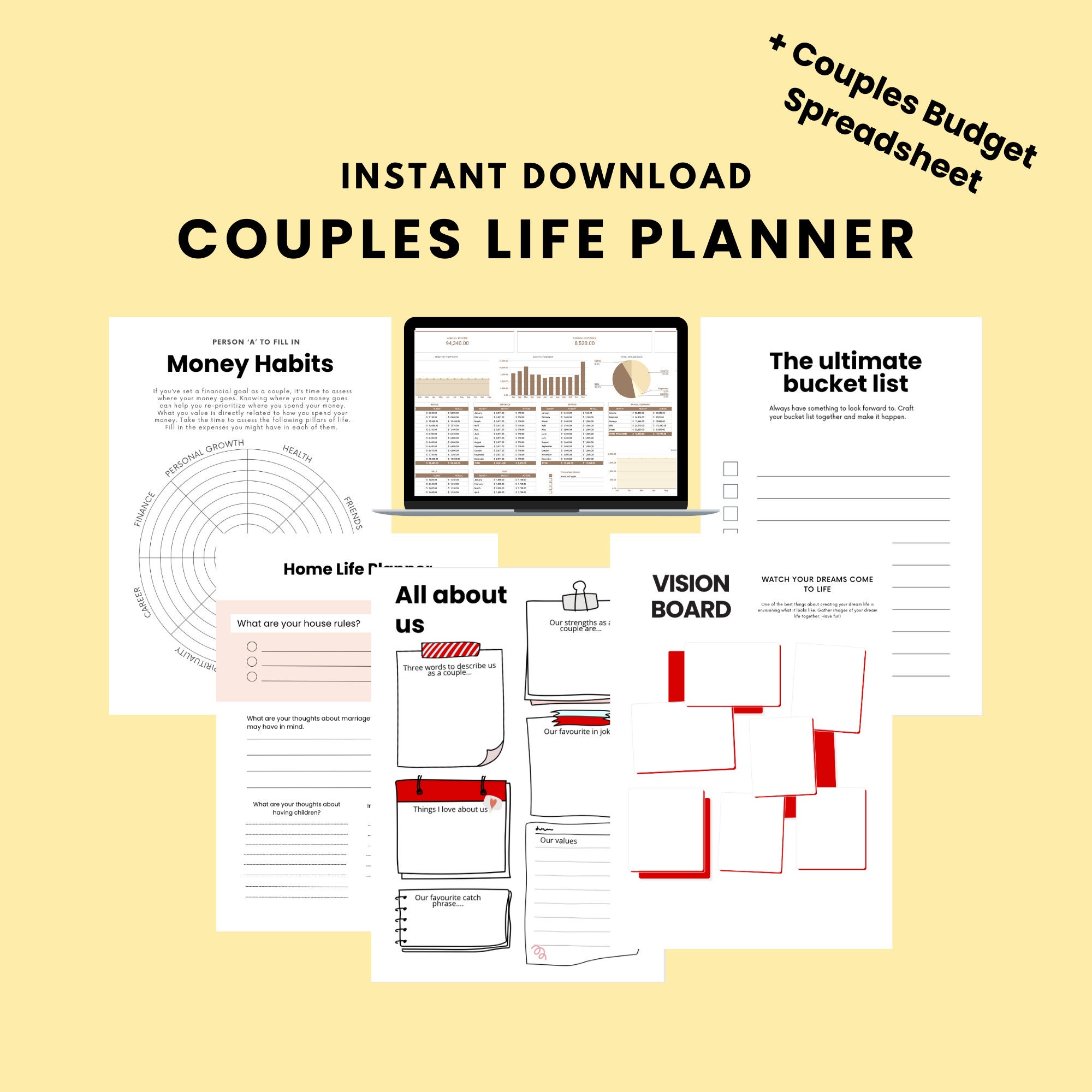 Couples Life Planner Bundle: Relationship Journal, Budget Spreadsheet ...