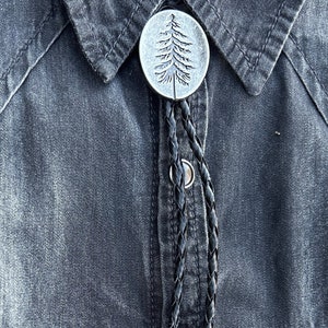 Engraved Tree Bolo Tie - Pine Forest Moon Gifts for Him - Bola Leather ...