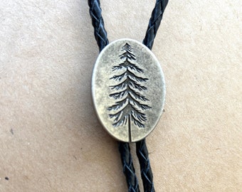 Engraved Tree Bolo Tie Pine Forest Moon Gifts for Him Bola Leather ...