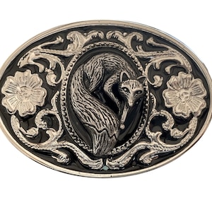 Silver Fox Belt Buckle 3D Animal Design Western Style Silver Portrait ...