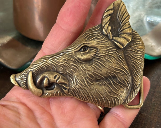 Vintage Large Brass Pig Belt Buckle Hog Wild Boar Woods Forest Oink ...