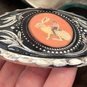 Cowboy Riding Jackrabbit Belt Buckle - Western Silver Metal Buckle - Etsy