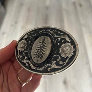 Pine Tree Belt Buckle - Mountain Western Silver Engraved - Men's Womens ...