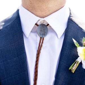 Engraved Tree Bolo Tie: Pine Forest Moon, Leather Cowboy Necktie ...