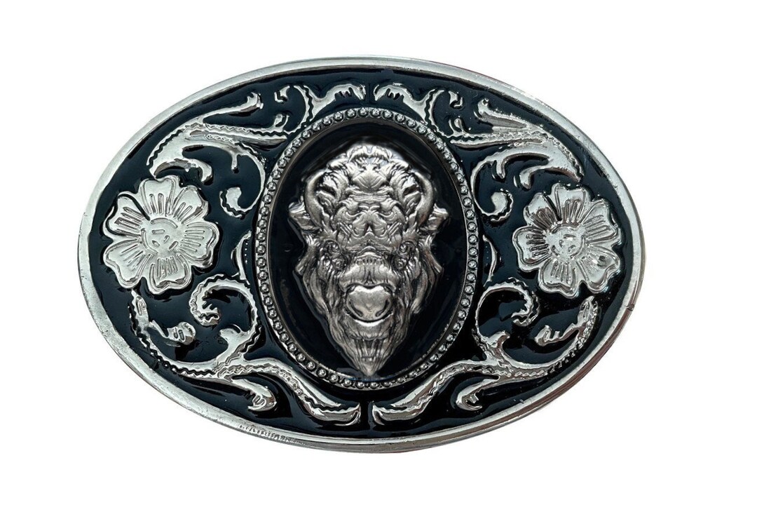 Buffalo Head Belt Buckle Bison Western Silver Engraved Men's Animal ...