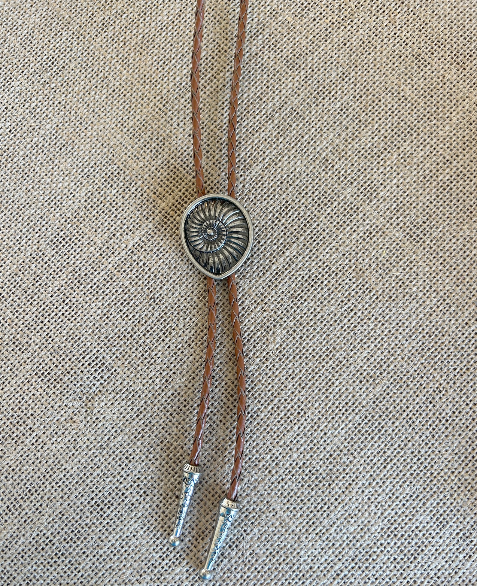 Silver Fossil Ammonite Bolo Tie Handmade Unique Leather Lariat Neck Tie ...