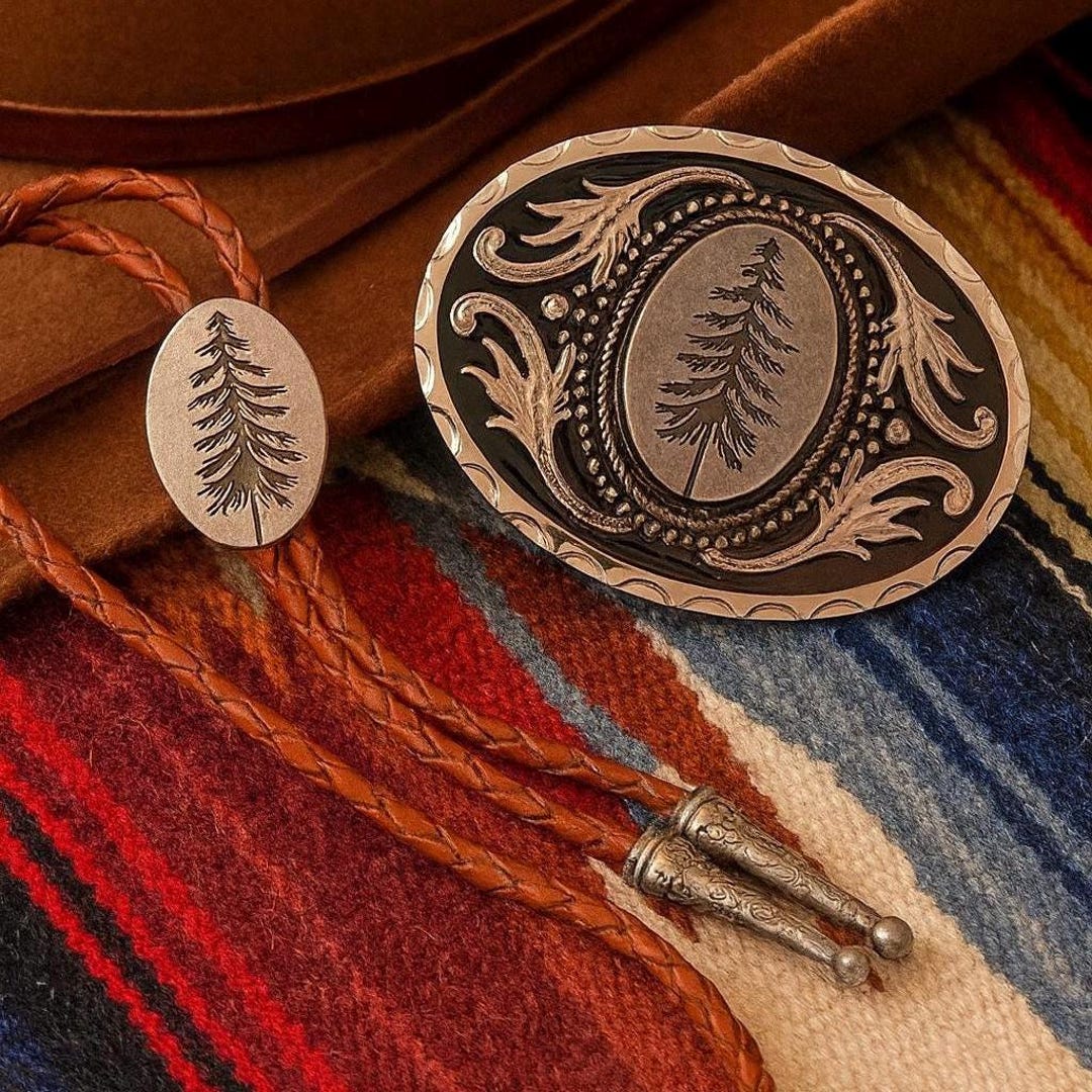 Tree Bolo Tie & Buckle Set: Handmade Western Cowboy Lariat - Etsy