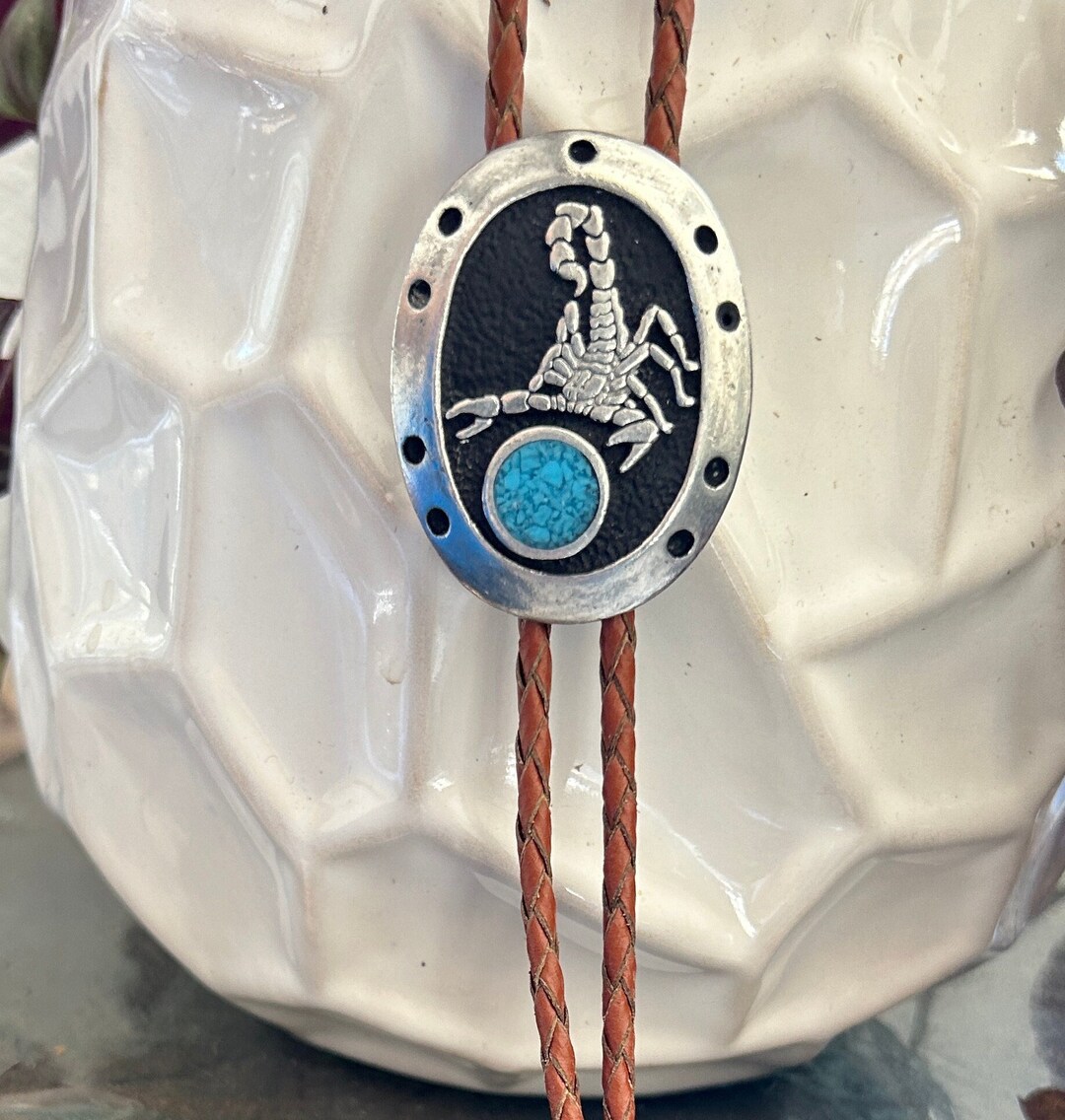 Handmade Scorpion Bolo Tie Coral Inlay Gifts for Him Leather Cowboy ...