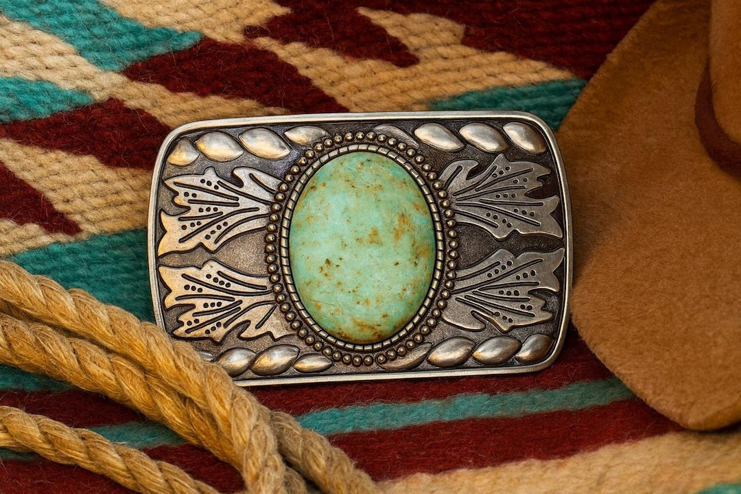 Turquoise Stone Belt Buckle: Western Cowboy Cowgirl Style - Etsy