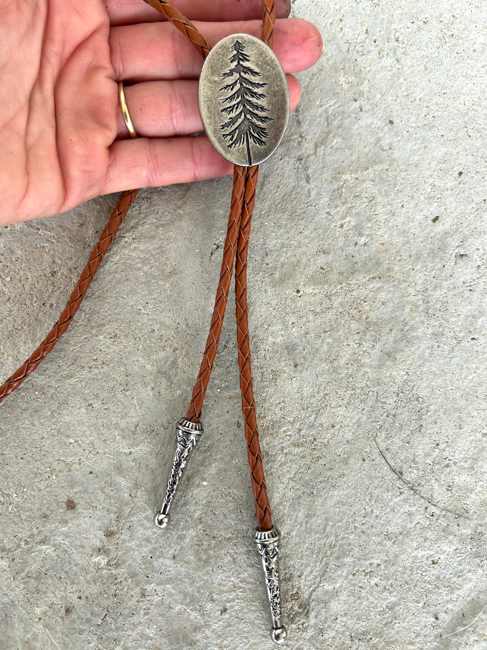 Engraved Tree Bolo Tie Pine Forest Moon Gifts for Him Bola Leather ...