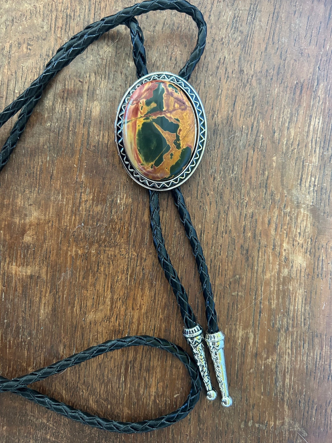 Picasso Jasper Bolo Tie : Southwestern Genuine Stone Leather Necktie - Etsy