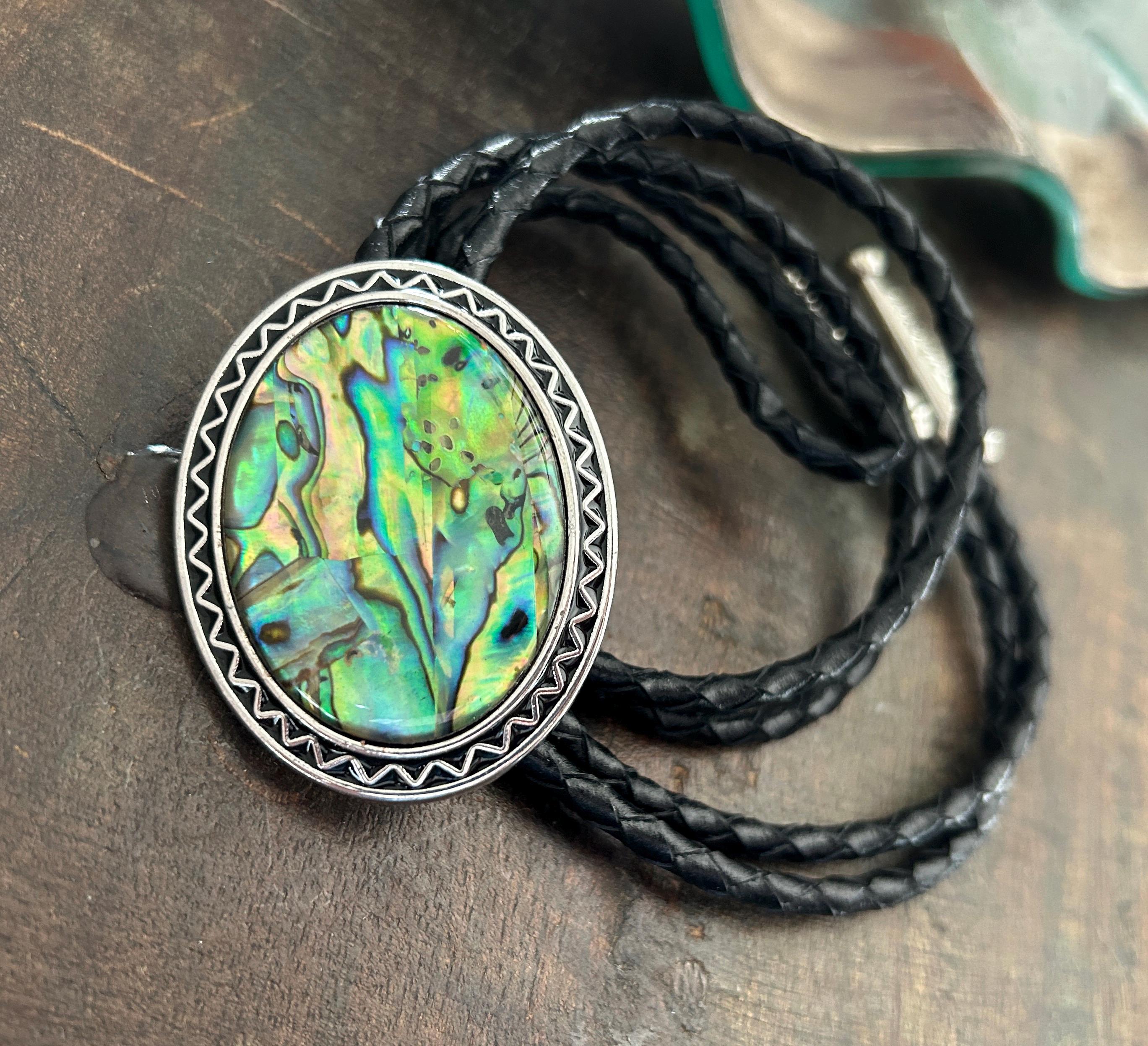 Abalone Shell Bolo Tie & Buckle Set : Western Leather Necktie - Etsy