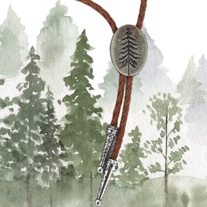 Engraved Tree Bolo Tie - Pine Forest Moon Gifts for Him - Bola Leather ...