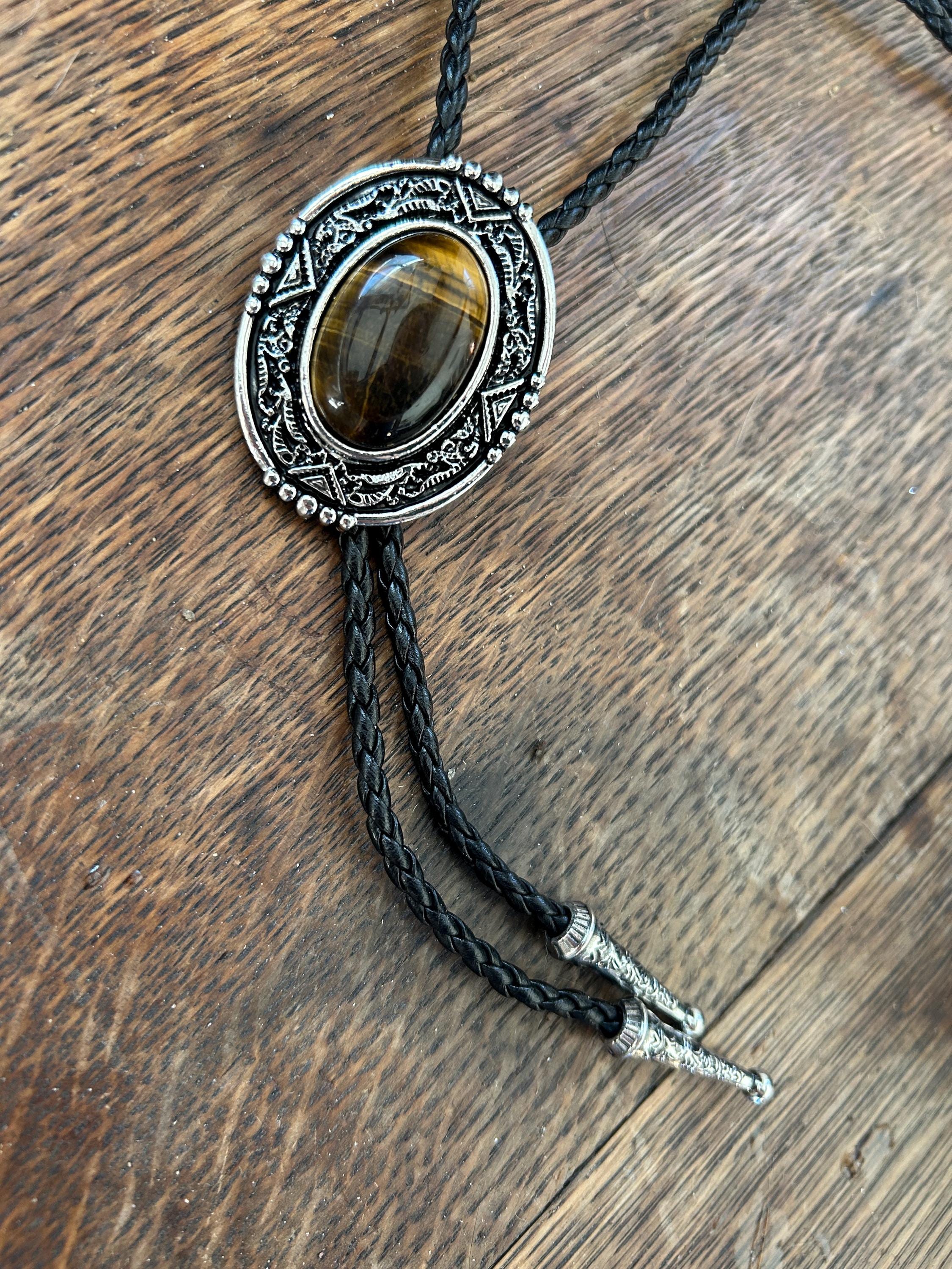 Tigers Eye Bolo Tie : Southwestern Leather Cowboy Necktie - Etsy