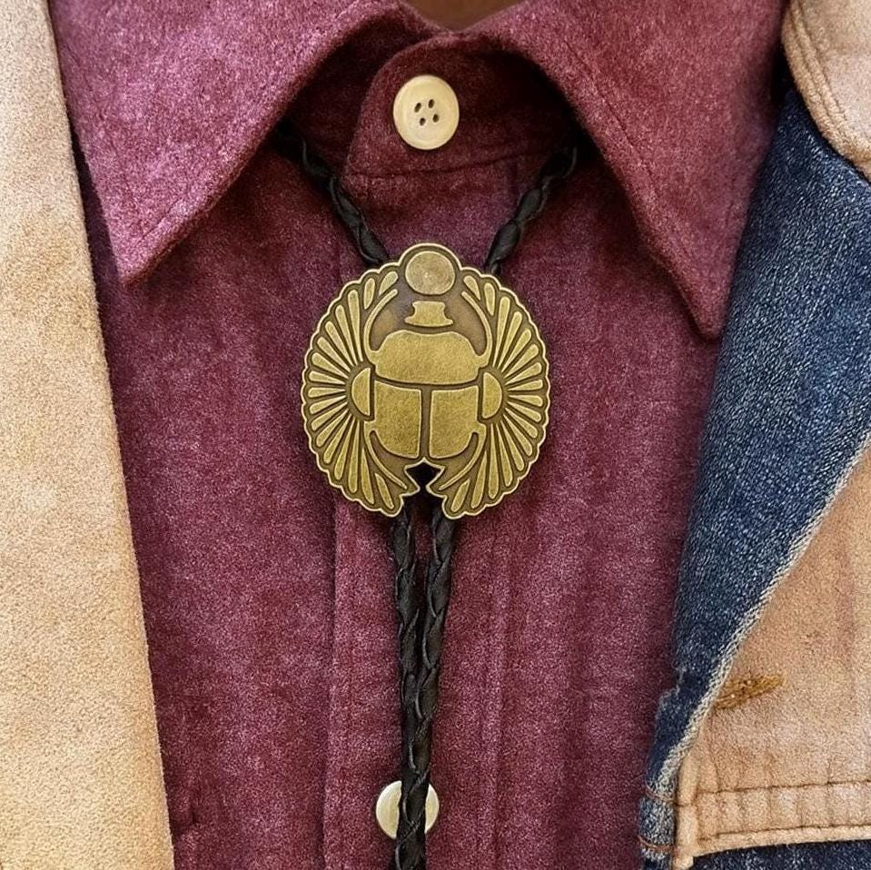 Brass Scarab Bolo Tie : Western Leather Cowboy Necktie - Etsy