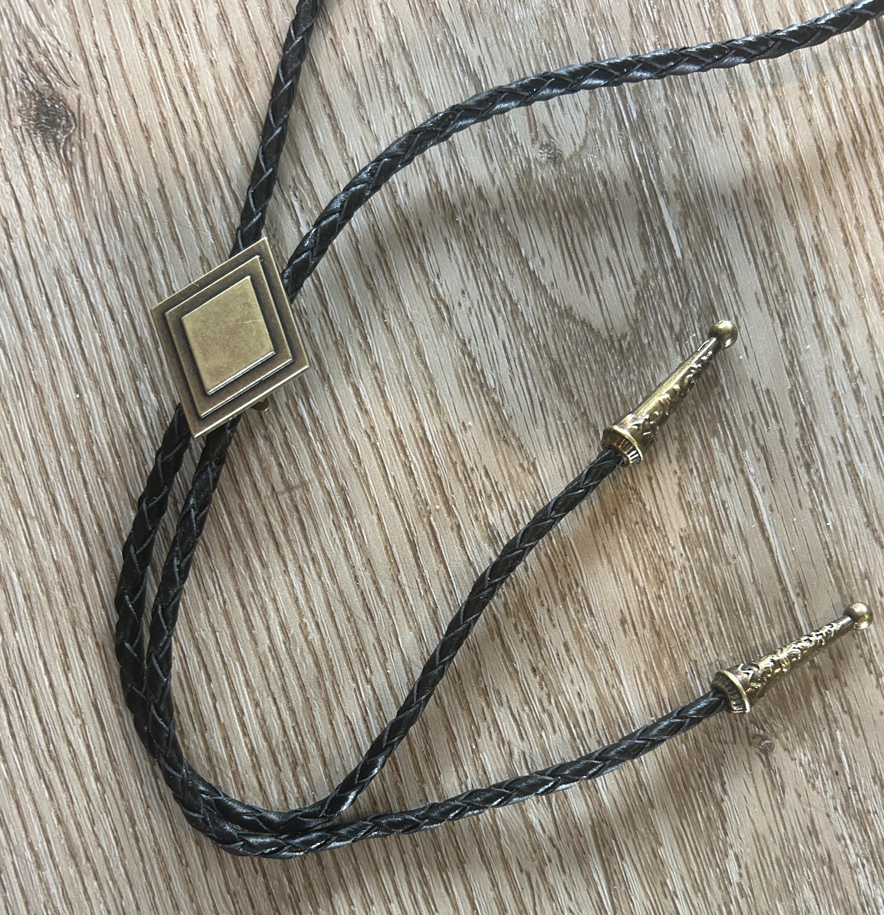 Antique Gold Diamond Bolo Tie : Black Leather Cord Cowboy Necktie - Etsy