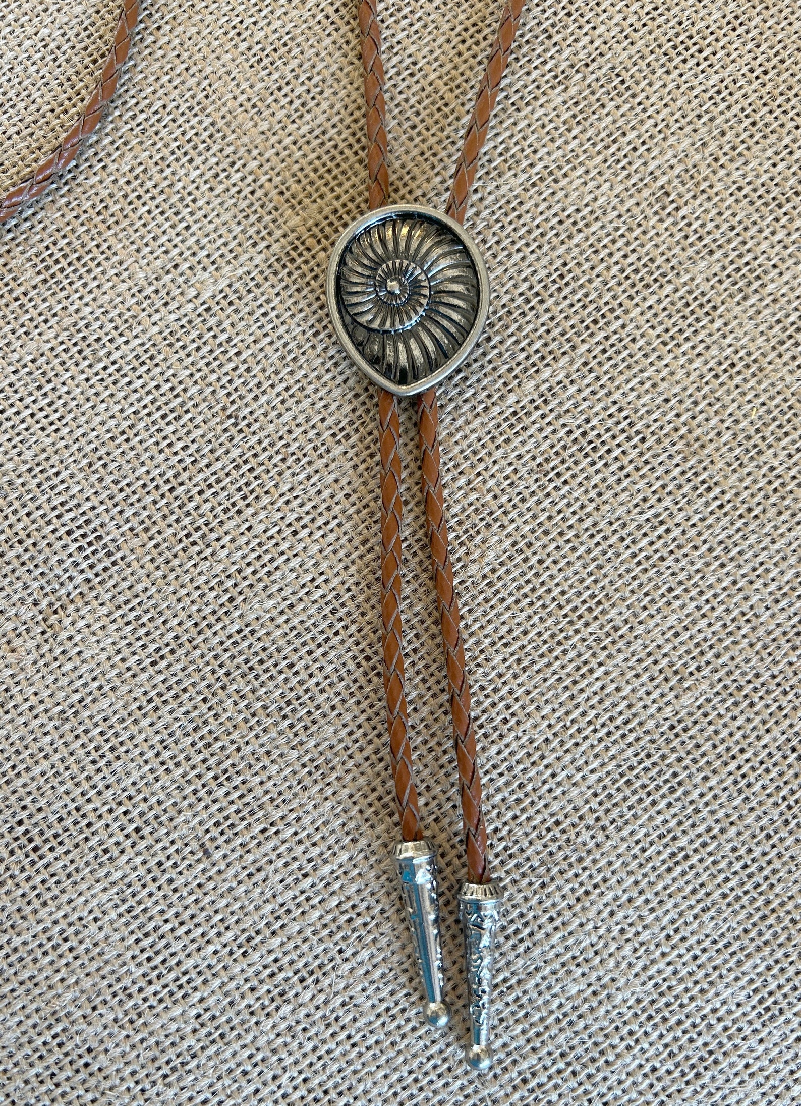 Silver Fossil Ammonite Bolo Tie Handmade Unique Leather Lariat Neck Tie ...