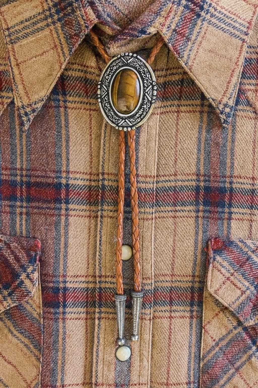 Tigers Eye Bolo Tie : Southwestern Silver Leather Cowboy Necktie - Etsy