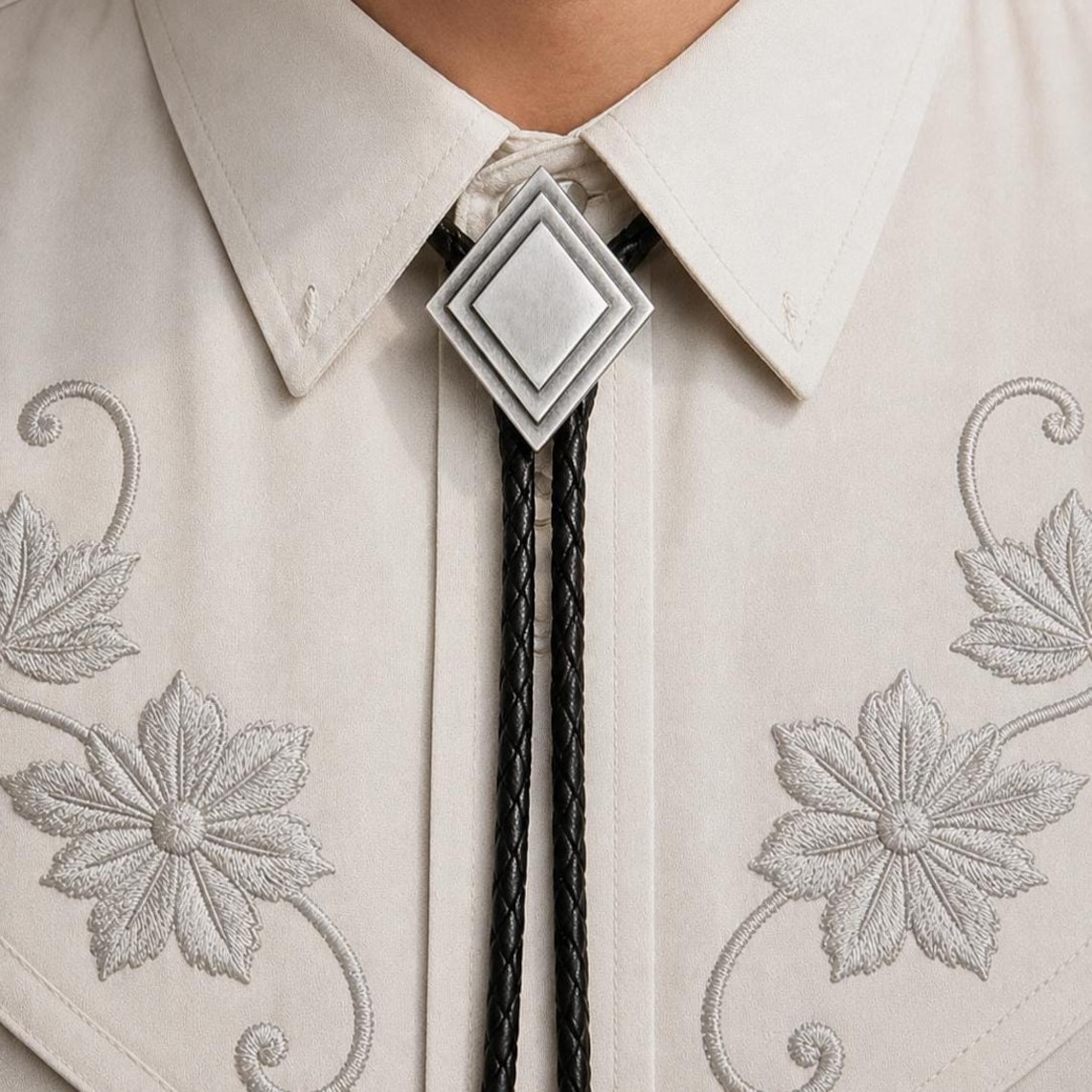 Silver Diamond Bolo Tie : Black Leather Cord Cowboy Necktie - Etsy