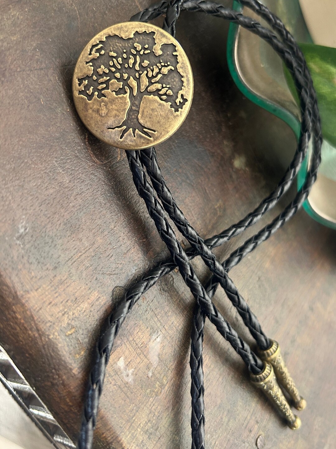 Oak Tree Bolo Tie - Round Design - Gifts for Him - Bola Leather Cowboy ...