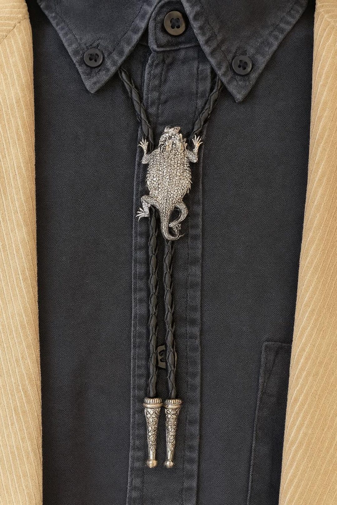 Horny Toad Lizard Bolo Tie : Handmade Western Leather Cowboy Necklace ...