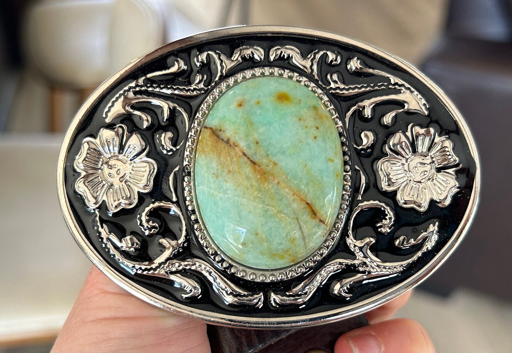 Turquoise Stone Belt Buckle: Engraved Western Silver Design - Etsy