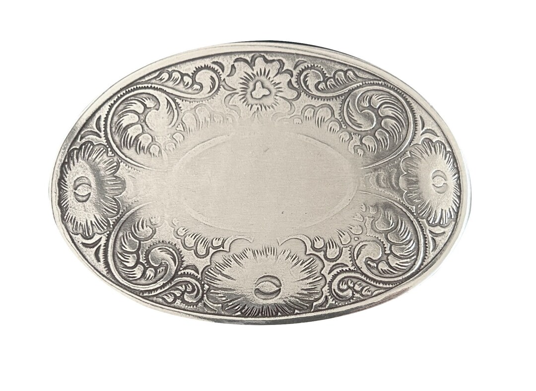 Oval Engraved Silver Belt Buckle Rope Border Western Style - Etsy