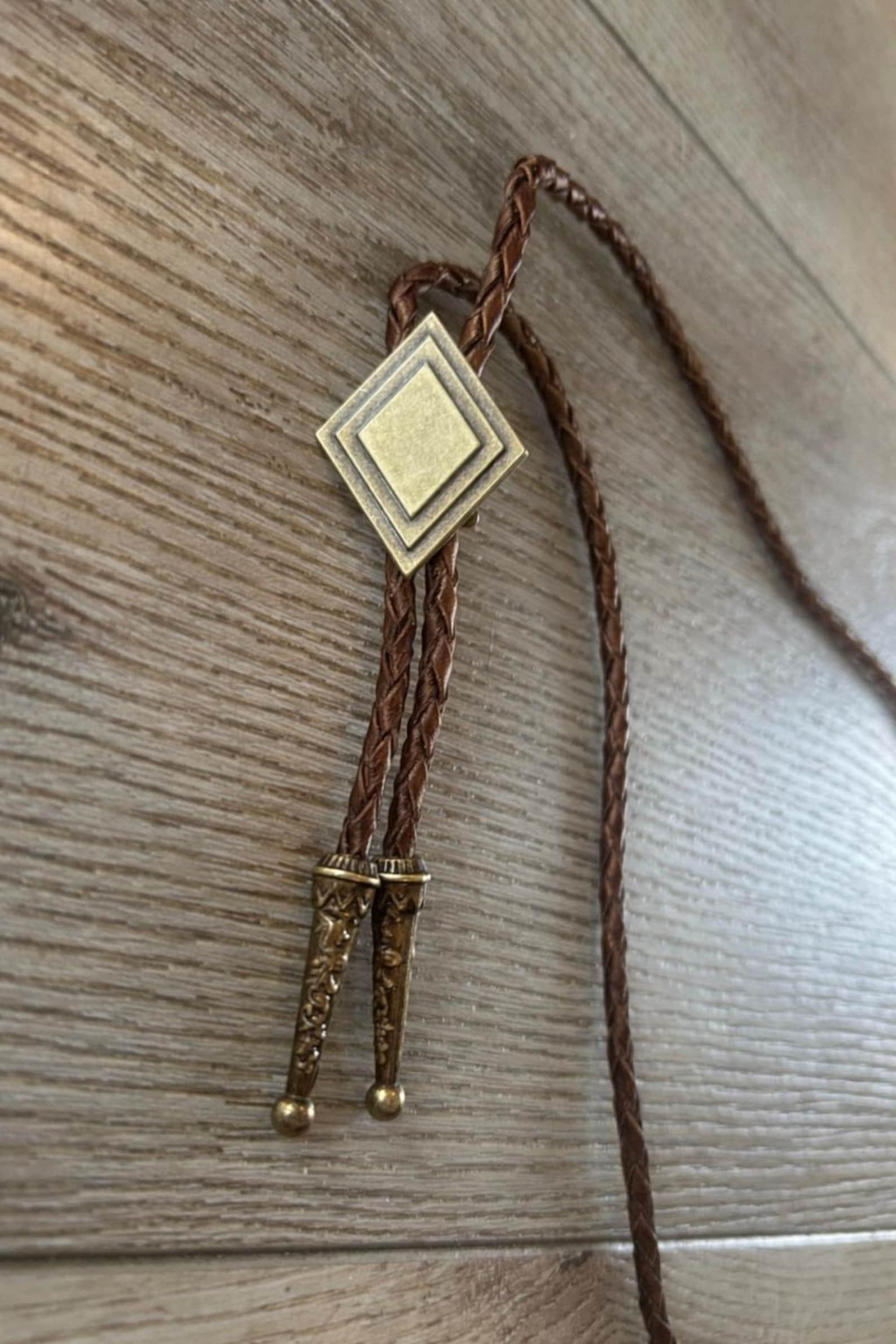 Brass Diamond Bolo Tie : Brown Leather Cowboy Necktie - Etsy