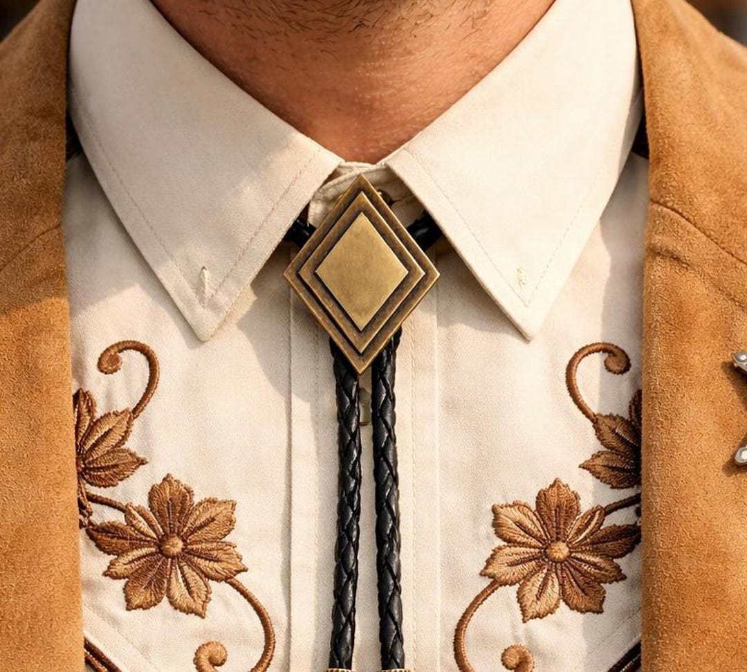 Antique Gold Diamond Bolo Tie : Black Leather Cord Cowboy Necktie - Etsy