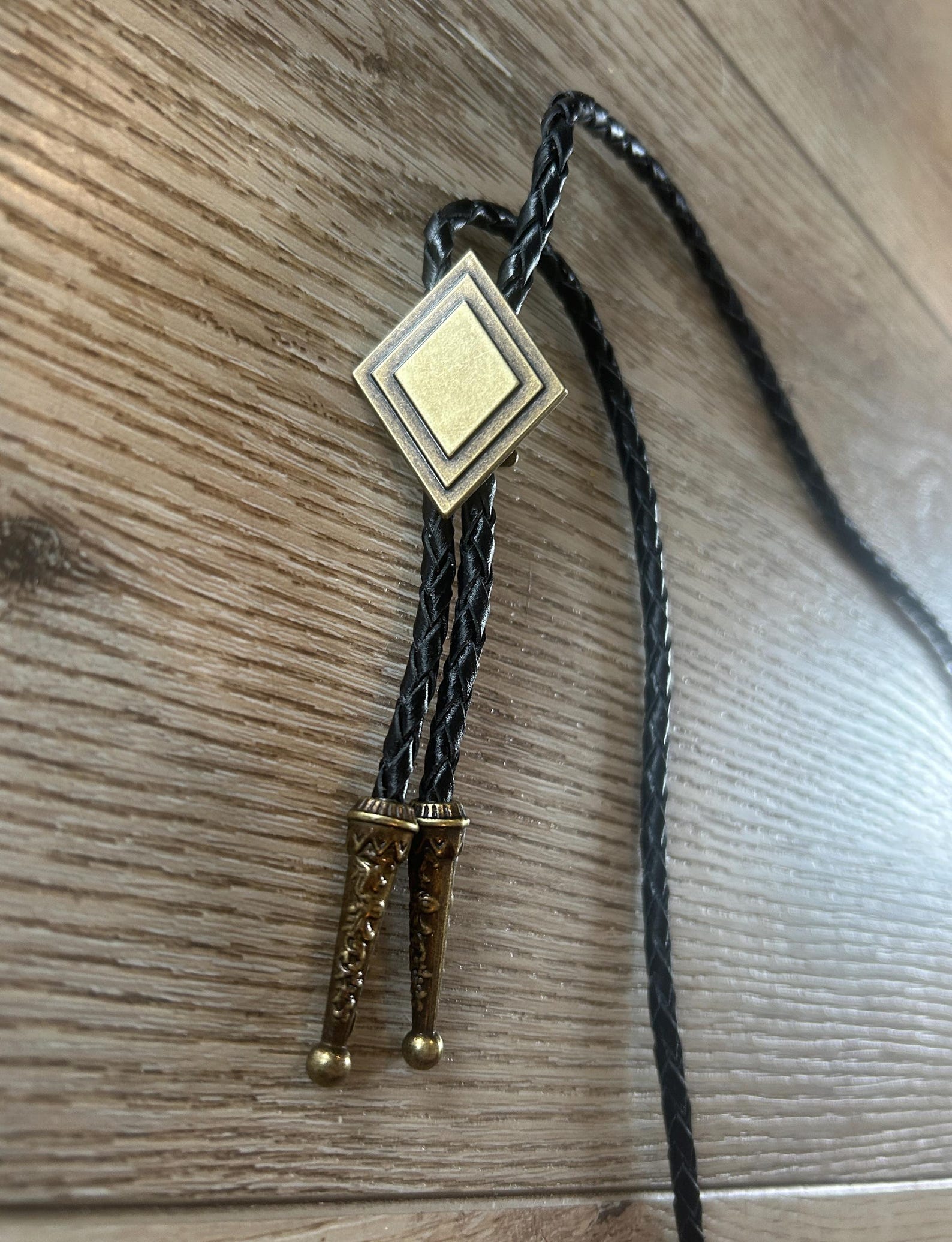 Antique Gold Diamond Bolo Tie : Black Leather Cord Cowboy Necktie - Etsy
