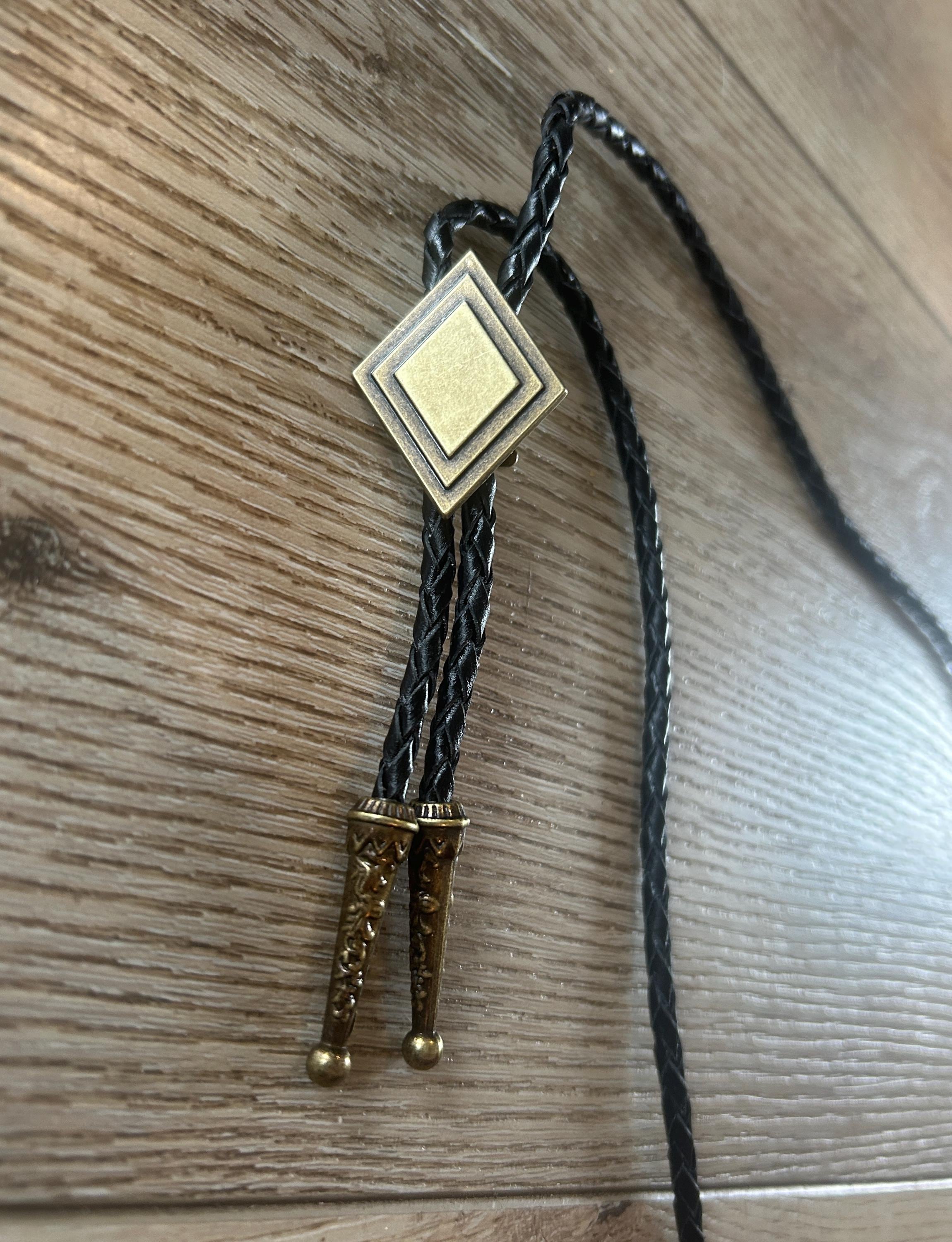 Antique Gold Diamond Bolo Tie : Black Leather Cord Cowboy Necktie - Etsy