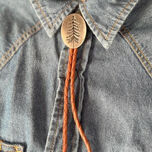 Engraved Tree Bolo Tie - Pine Forest Moon Gifts for Him - Bola Leather ...