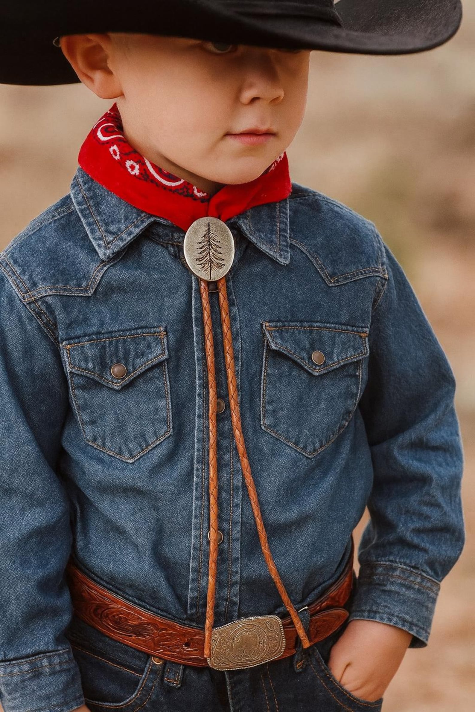 Kids Pine Tree Bolo Tie : Brown Leather Cowboy Necktie - Etsy