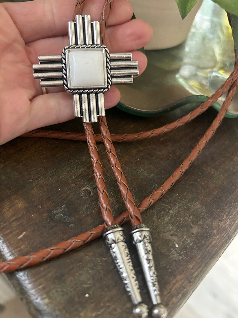 Southwestern Cross Bolo Tie : Stone, Leather Cord Necktie - Etsy
