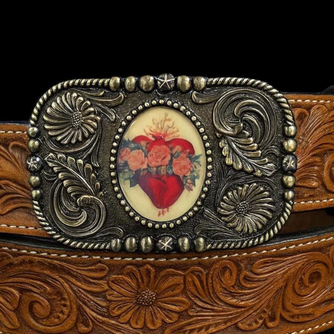 Heart and Roses Belt Buckle - Valentines Day Western Style Rose Crown ...