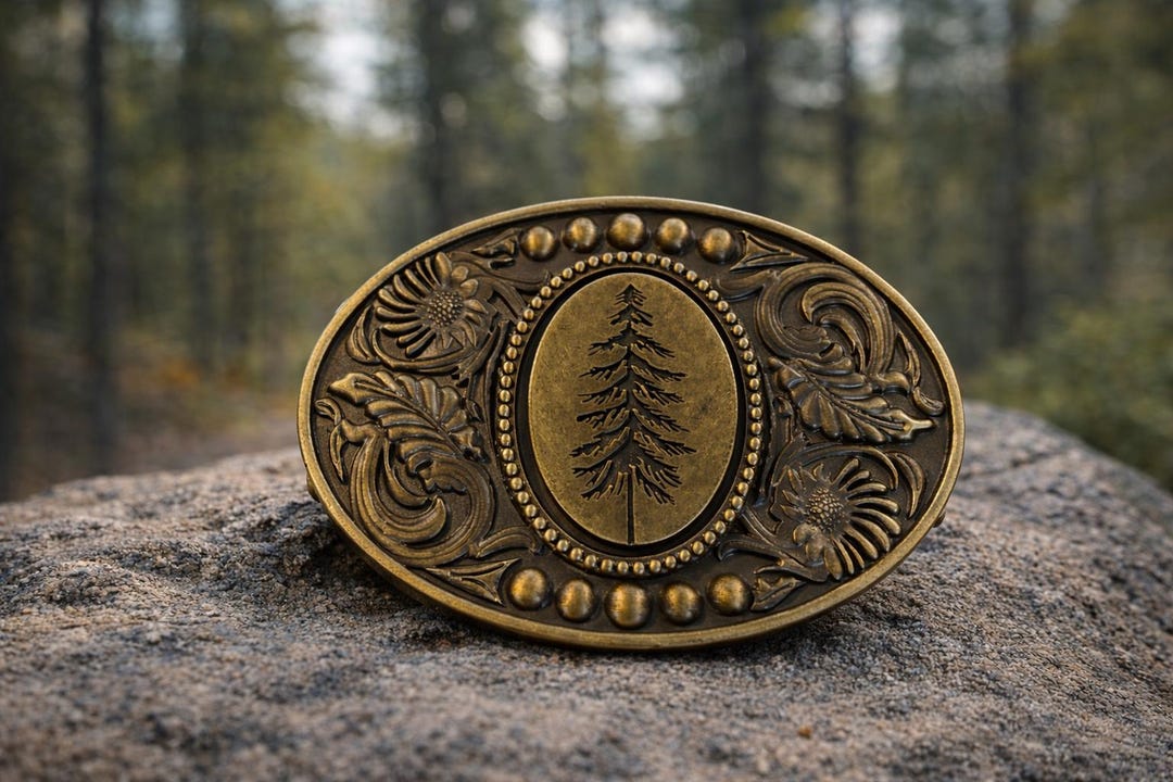 Engraved Pine Tree Belt Buckle: Mountain Western Style Christmas - Etsy
