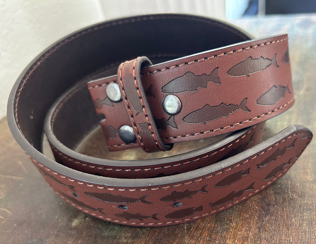 Handmade Tooled Fish Snap Belt Strap Print Brown Trout Salmon Snap ...