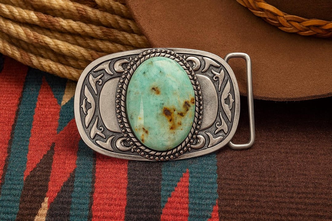 Turquoise Stone Belt Buckle: Western Silver Engraved Design - Etsy