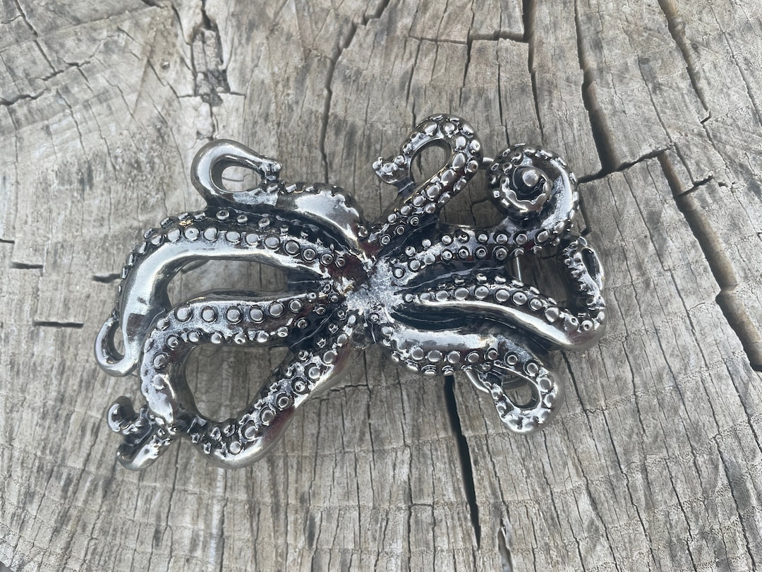 Intricate Stainless Steel Octopus Belt Buckle: Nautical Kraken Design ...