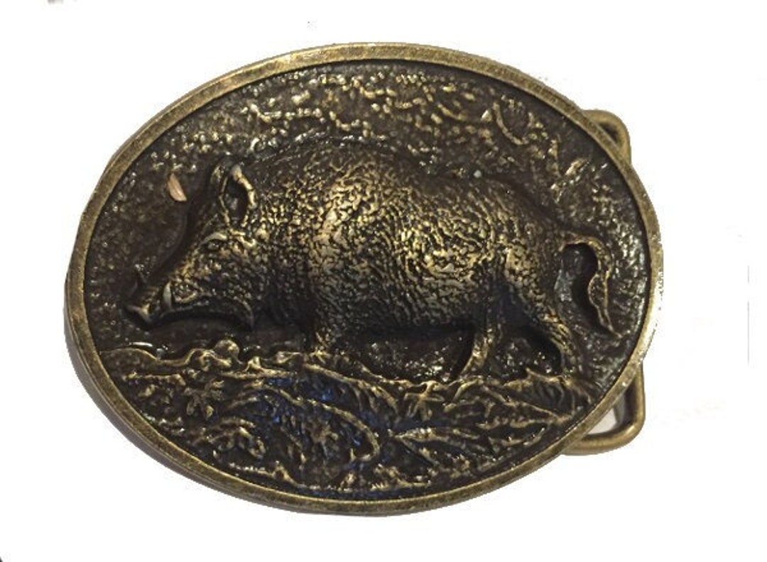 Vintage Large Brass Pig Belt Buckle Wild Boar Woods Forest - Etsy