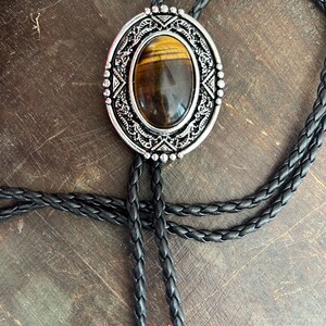 Tigers Eye Bolo Tie : Southwestern Leather Cowboy Necktie - Etsy
